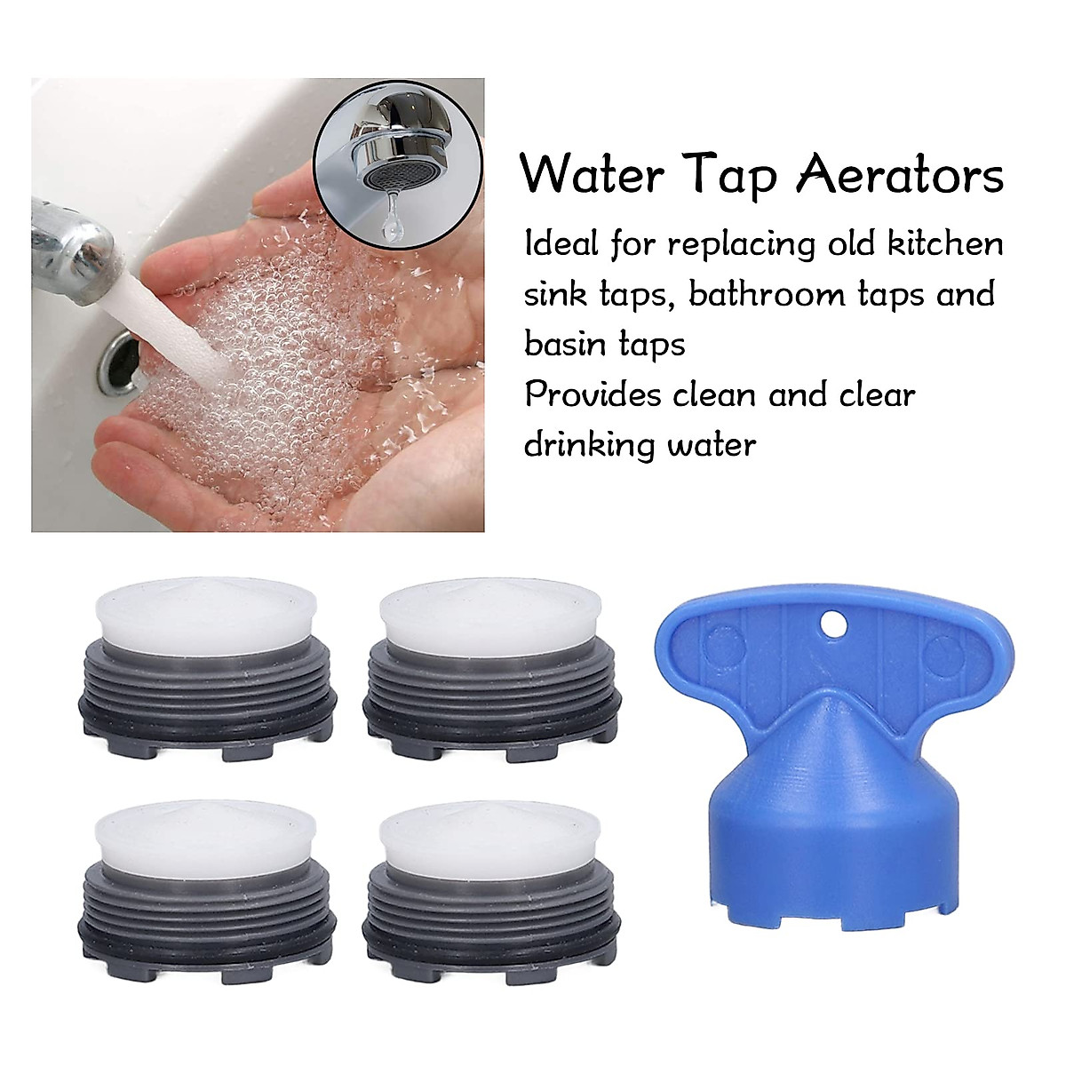Sink Faucet Aerator, Plastic Water Saving Tap Aerator, Faucet Aerators Replacement Parts with Spanner, Sink Spray Aerator, Flow Restrictor Bubble Tap Water Nozzle for Kitchen Bathroom(Male)