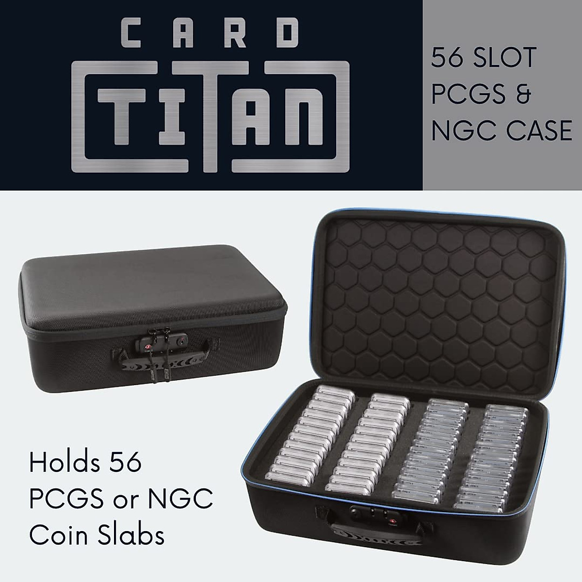 Card Titan PRO Graded Coin Case with 56 Slots for PCGS or NGC Graded Coin Slab - Individual Slots for Graded Coins - Protects and Perfectly Fits NGC and PCGS Coin Cases - Coin Collection Supplies