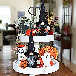 Halloween Decorations Indoor 2PCS Witch Halloween Gnomes Plush Decor, Mr & Mrs Handmade Tomte Swedish Gnome for Halloween Home Table Mantle Tiered Tray Decor, Halloween Trick or Treat Gifts