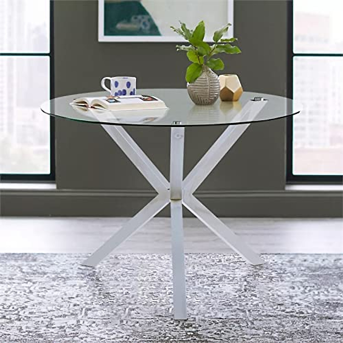 BOWERY HILL 41" Round Glass Top Contemperary Dining Table in Chrome