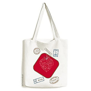 Heart Shaped Flowers Vines Valentine's Day Stamp Shopping Ecofriendly Storage Canvas Tote Bag