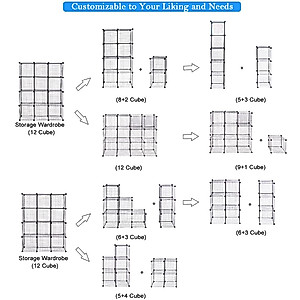 BANGTANE Wire Cube Storage Organizer, 8-Cube Grid Storage Shelves, Modular Wire Shelving Units, DIY Closet Cabinet Organizer for Home, Office, Living Room, 14” x 14”, Black (8 Cubes)