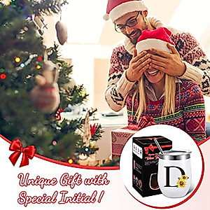 Zopeal Funny Personalized Coffee Mug Cup with Initials, Monogrammed Gift for Women Mom Teacher Birthday Christmas Wedding, 12 oz Stainless Steel Wine Tumbler with Brush Straw Gift Box(D)