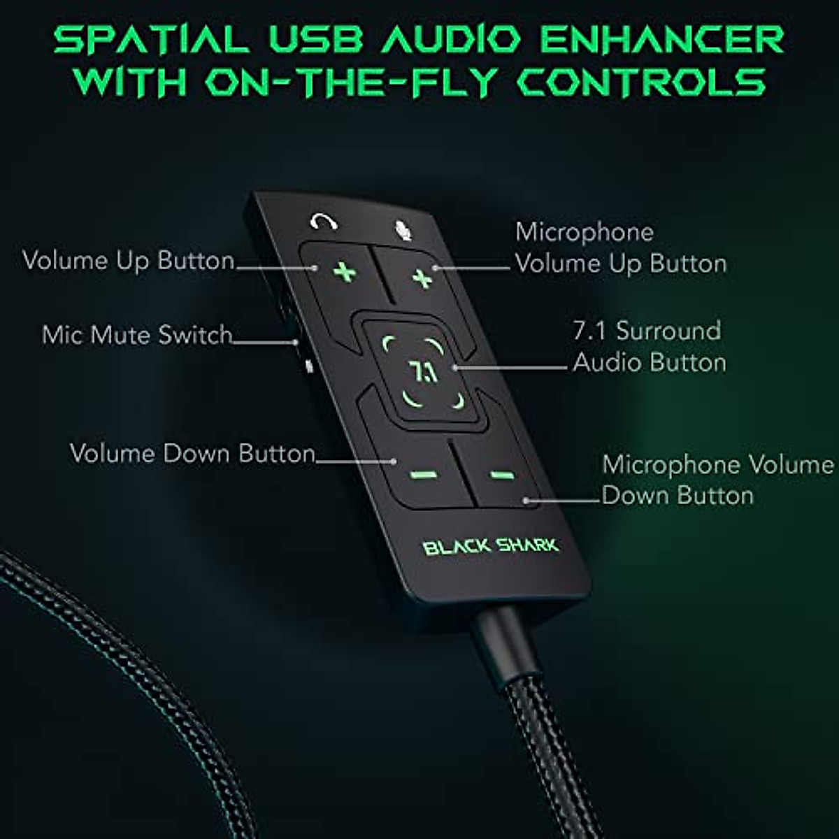 Black Shark Gaming Headset for PC, PS4, PS5, Switch, Xbox, 7.1 Spatial Surround Sound, Detachable Noise Cancelling Mic, 50 mm Drivers, Gaming Headphones with 3.5 mm Audio Jack and USB Sound Card