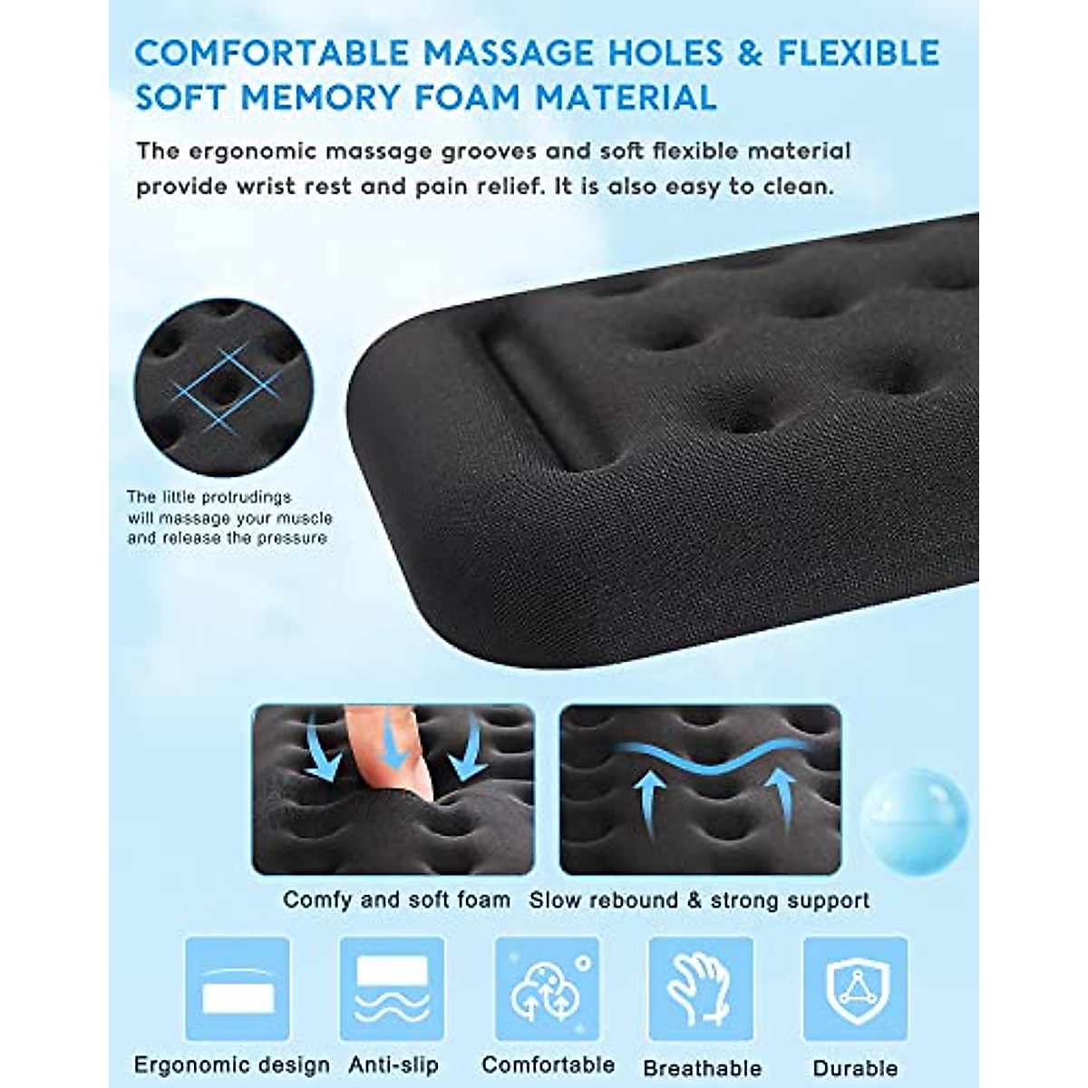 Wrist Rest for Mouse, Mouse Wrist Rest, Lekvey Mouse Pad Wrist Support, Ergonomic Memory Foam Gel Wrist Rest with Massage Holes, Pain Relief Mouse Wrist Cushion for Laptop, Office, Gaming, Black