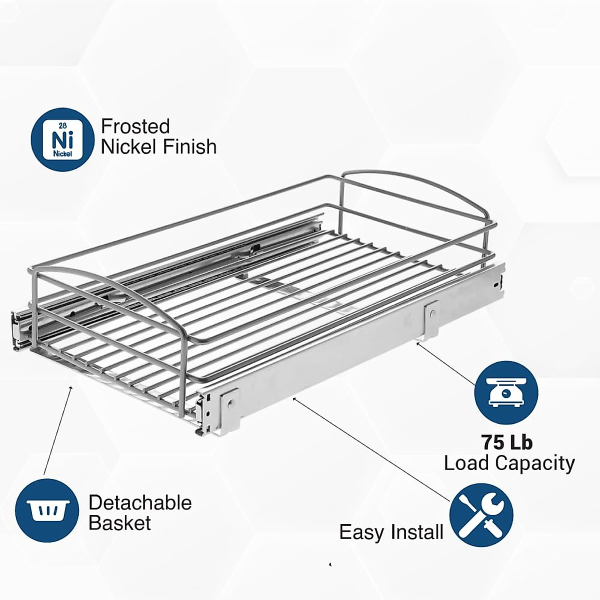 Knape & Vogt RS-MUB-11-FN 5 in. H x 12 in. W x 20 in. D Multi-Use Pull-Out Basket Cabinet Organizer in Silver