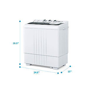 KUPPET Compact Twin Tub Portable Mini Washing Machine 21lbs Capacity, Washer(14.4lbs)&Spiner(6.6lbs)/Built-in Drain Pump/Semi-Automatic, White&Gray