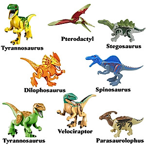Liberty Imports 16 PCS Dino World Dinosaur Building Blocks Miniature Action Figures Jurassic Toys - Kids Bulk Party Favors Gift Pack