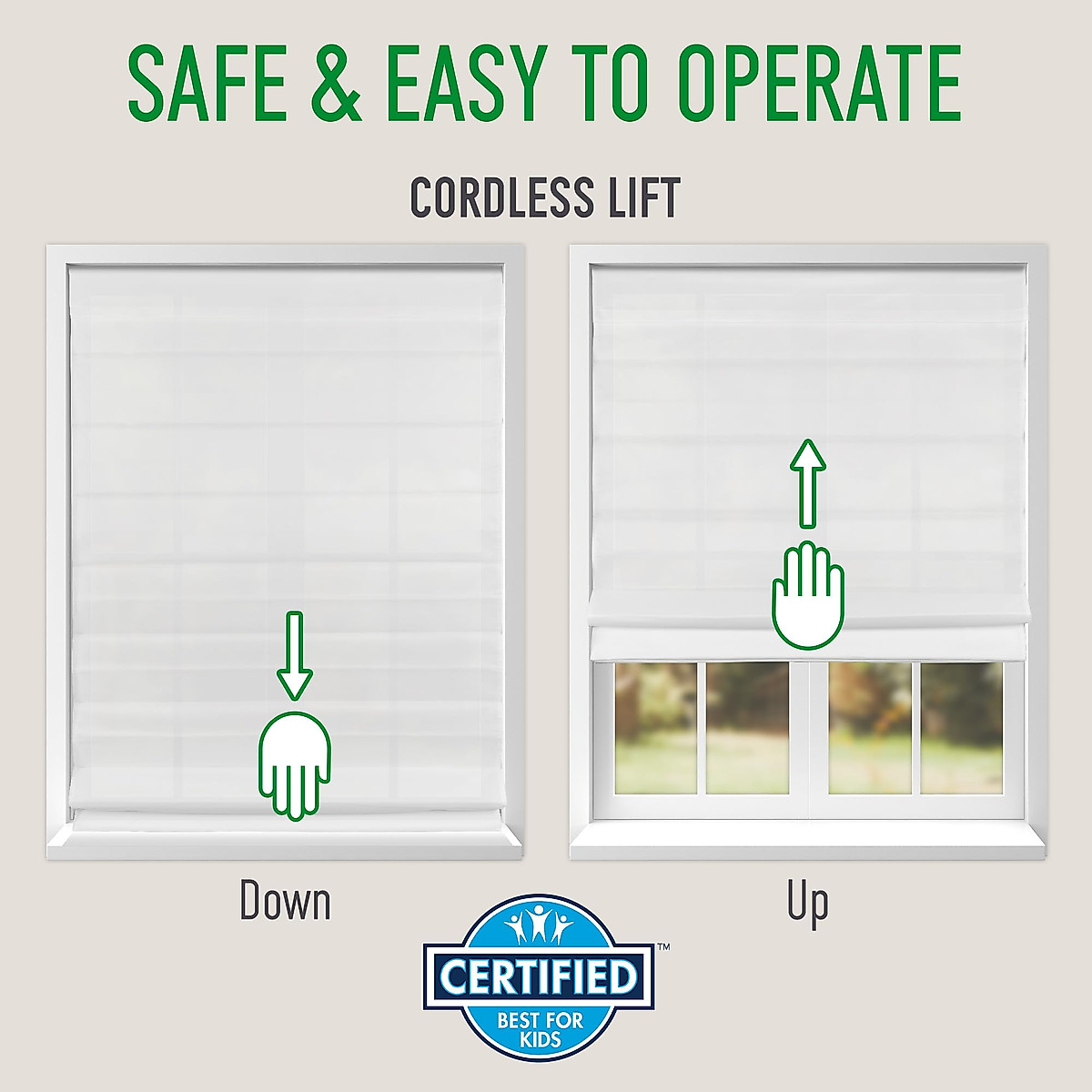 CALYX INTERIORS Fabric Roman Shade with White Backing, Light Filtering, Cordless, 35"W X 48"H, Cloud White