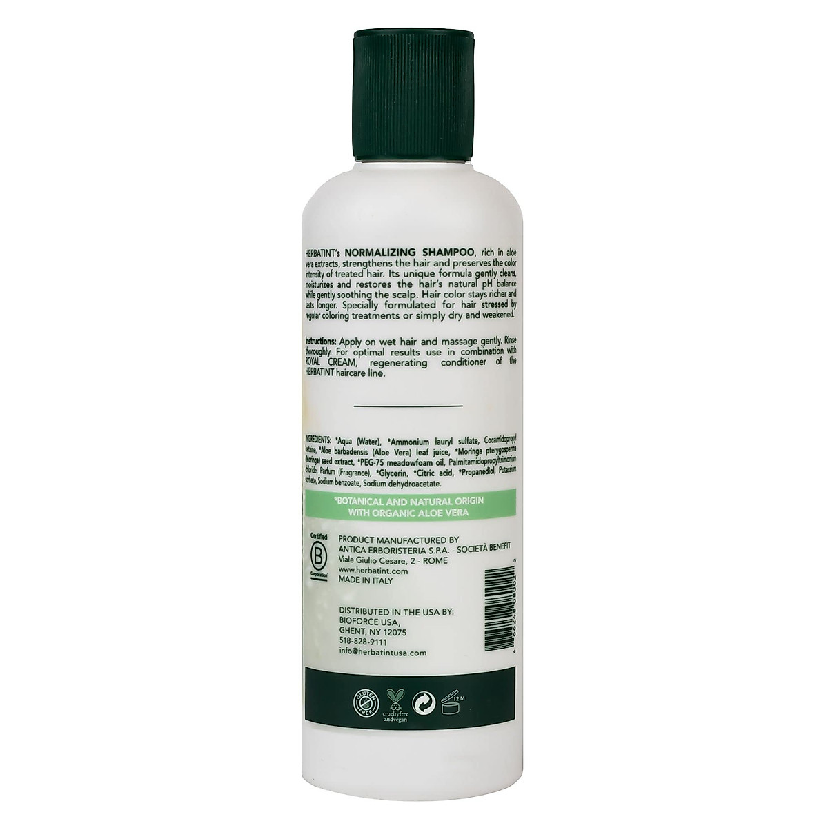 Herbatint Normalizing Shampoo for Color-Treated, Normal Hair - Aloe Vera to Rebalance, Strengthen, & Add Shine - No Parabens, Sulfates, Gluten - 8.79 fl oz.