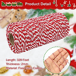 Vivifying Butchers Twine, 328 Feet 2mm Food Safe Cotton Red and White Cooking Twine, Ideal for Trussing Turkey, Roasting, Baking, Bacon, Pumpkin Bread, Festive Holiday Kitchen Use & Gift Wrapping