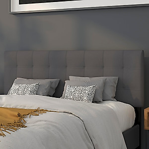 EMMA + OLIVER Quilted Tufted Queen Size Headboard in Dark Gray Fabric