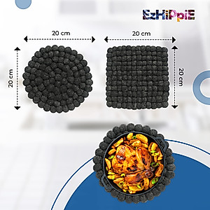 Ezhippie 20 CM Woollen Pot Trivet with Heat Resistance, Handmade Non Slip Pan Holder from Nepal, Trivets for Kitchen, Pots, and Pans Protect Tables and Worktops, Absorbent Felt Ball Pad, Square-3