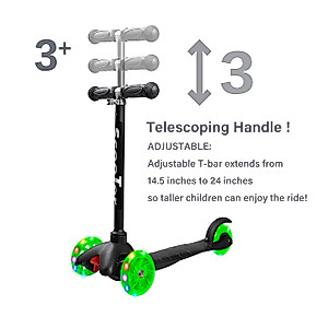 NDYKJPART Scooter for Kids, Adjustable Height, Light Up LED Wheels with Aluminum 3 Wheel Glider Scooter for Ages 2-5, Ideal Toddler Training for Ages 3-5 Boys and Girls (Black)