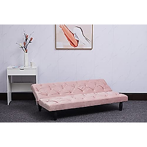 GPCRAC Convertible Folding Sofa Bed, Futon Sofabed with 3 Adjustable Positions for Living Room, Home, Office Dorms, Compact Living Spaces (Pink)