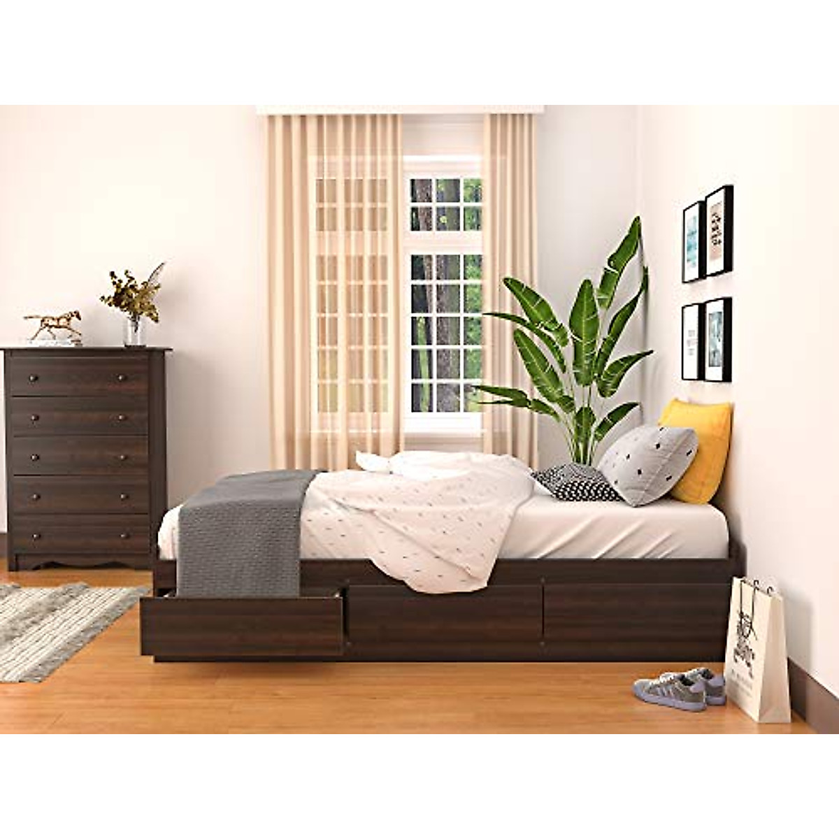 Prepac Mate's Twin XL 3-Drawer Minimalist Platform Storage Bed, Contemporary Twin XL Bed with Drawers 81.5" D x 41" W x 18.75" H, Espresso, EBX-4105-K