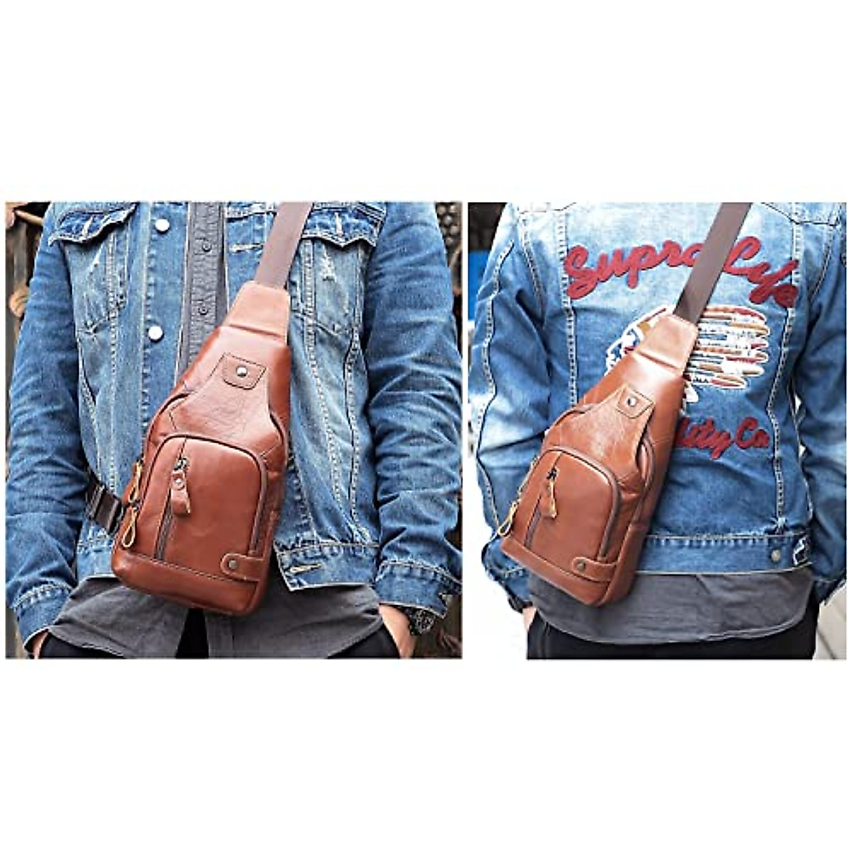 COSZEA Genuine Leather Crossbody Chest Bag Casual Shoulder Sling Bag Travel Hiking Backpacks (Brown)