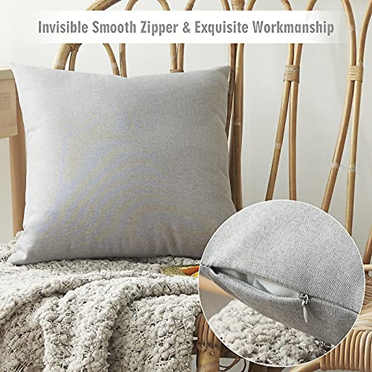 Pack of 4 Decorative Outdoor Waterproof Pillow Covers for Patio Tent Garden Balcony Farmhouse Sunbrella Outside Square Lumbar Pillow Cover Case 18*18 inch (Gray)