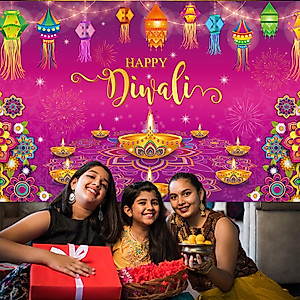 Happy Diwali Backdrop Banner Decorations, Indian Diwali Backdrop Decorations for Home Wall Hanging, Diwali Photo Booth Props Background Banner for Light Celebration Festival Party Supplies, 43x73 Inch
