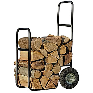 VEVOR Firewood Cart, 220 lbs Weight Capacity, Wood Carrier with Wheels, Binding Rope and Water-proof Tarp, Utility Log Rack for Storage and Move, Dolly Hauler for Indoor and Outdoor Fireplace, Black