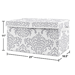 Sweet Jojo Designs Grey Damask Girl Small Fabric Toy Bin Storage Box Chest For Baby Nursery or Kids Room - Gray and White for Pink and Turquoise Skylar Collection