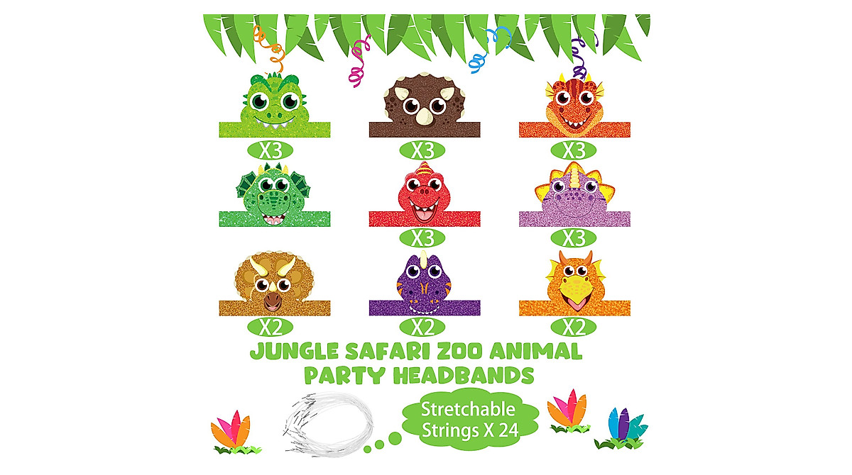 Gersoniel Dinosaur Party Hats - 24 Colorful Kids Headbands & Crowns