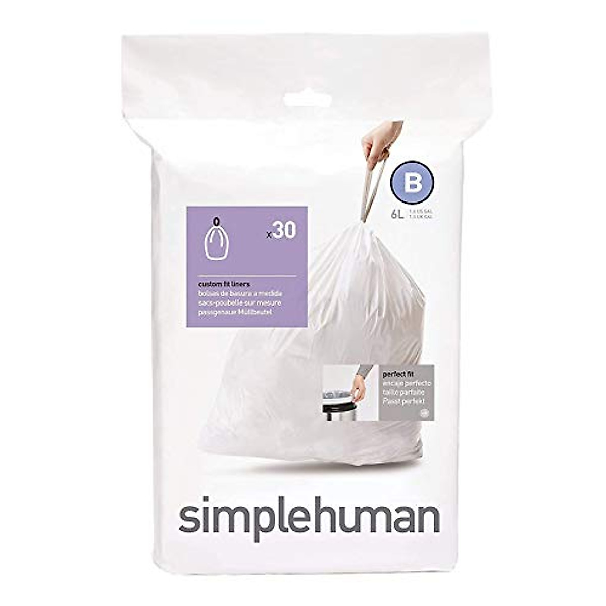 Simplehuman Bin Trash Can Bags Liners New 6l Litres Size B Box Pack of 30