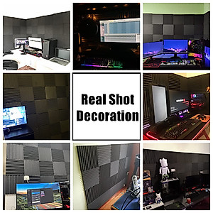 24 Pack 12'' x 12'' x 1'' Acoustic Foam High Density Sound Insulation Proofing Sponge Absorption Flame Retardant Panel Soundproof Wall Panels for Home Studio