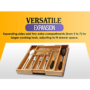 YBM Home Bamboo Cutlery Tray Flatware Silverware Drawer Organizer with 6 Compartments - 341