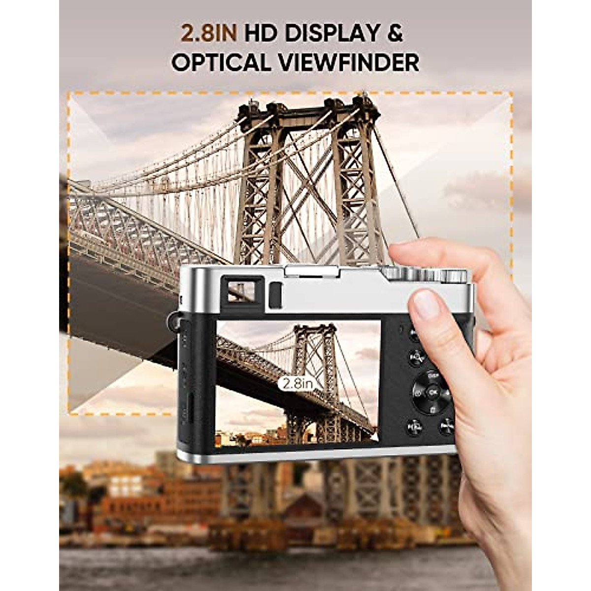 NEZINI 4K Digital Camera,Auto Focus 48MP Vlogging Camera for YouTube and Anti-Shake Video Camera with Viewfinder Flash & Dial,16X Zoom Travel Portable Digital Camera with 32GB Card,2 Batteries (Black)