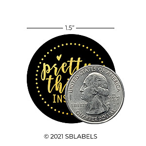 Black and Gold Foil Pretty Things Inside Stickers / 500 Sticker Roll / 1.5" Round Label/Small Business Online Retailer Labels