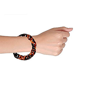 Bling Jewelry Fashion Statement Brown Golden Acrylic Marbled Leopard Tortoise Shell Oval Chain Link Bracelet for Women Teen Yellow Gold Plated Stainless Steel Adjustable Toggle Closure