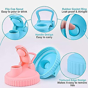 4Pack Mouth Mason Jar Pour Spout Lid, Wide Mason Jar Lids, Canning Lids with Flip Top Lid Leak-Proof Seal for Pouring, Drinking and Airtight Storage(Light Gray/Light Pink/Black/Light Blue）