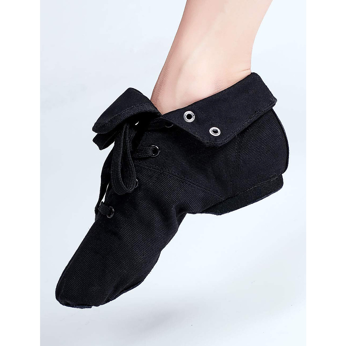 Daydance Adult Jazz Boots Lace Up Split Sole Jazz Shoes Ankle Length Black Size 9M