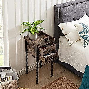 VECELO End Side Table, 27.6" Tall Nightstand with Drawer and Storage Shelf for Living Room,Bedroom, Set of 1, Brown+Black