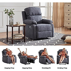 Dreamsir Recliner Chair Breathable Fabric Manual Single Sofa, Soft Living Room Chair Home Theater Lounge Seat, Removable Cushion, 34×34×38 inch, Grey