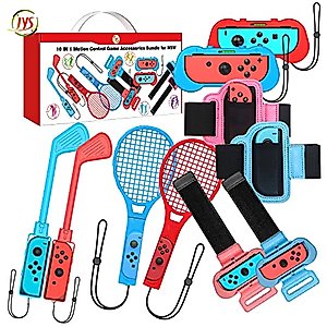 Switch Games Sports Accessories Bundle 10 in 1 Family Accessories Kit for Switch & Switch OLED: Golf Clubs, Just Dance Wrist Bands,Soccer Leg Straps,Joycon Grip Cases And Tennis Rackets (Black)