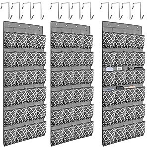 3 Pcs Over The Door Shoe Organizer 24 Large Fabric Pocket Hanging Shoe Rack Holder for Closet Heavy Duty Shoe Storage Organizer Hanger with Sturdy Mental Hook for Sneakers High Heels Men Women Kid