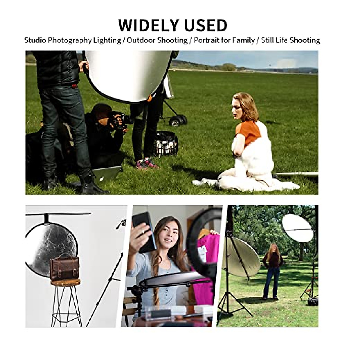Selens Portable 5-in-1 24 Inch (60cm) Handle Round Reflector Collapsible Multi Disc with Carrying Case for Photography Photo Studio Lighting & Outdoor Lighting, Photography Multi-Disc Photo Reflector