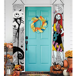 Jack Skellington Sally Banner Nightmare Before Christmas Halloween Decorations Porch Door Sign Welcome Banner Indoor Outdoor Wall Home Party Supplies