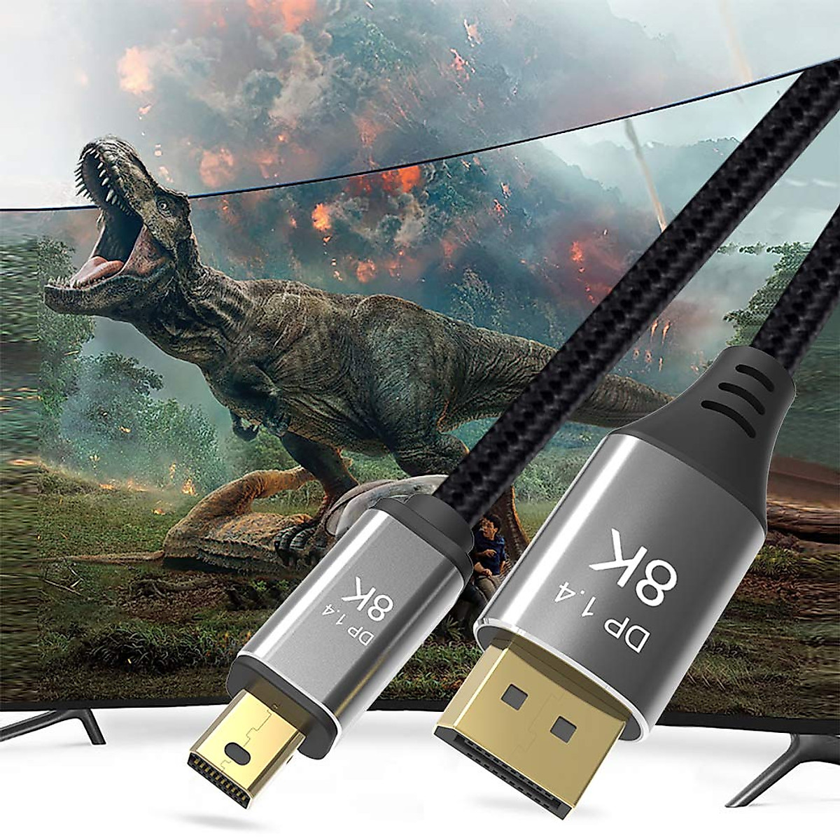 CABLEDECONN 2M 6.6FT Mini DP to DisplayPort 8K Cable 8K(7680x4320)@60Hz 4K@144Hz Display Port 1.4 Bi-Directional Transmission DP to Mini DisplayPort 8K
