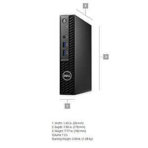 Dell Optiplex 3000 MFF Business Desktop, 12th Gen Intel Core i5-12500T, 16GB RAM, 512GB SSD, HDMI, RJ-45, Wired KB&Mouse, Displayport, Wi-Fi 6, Windows 11 Pro, Black