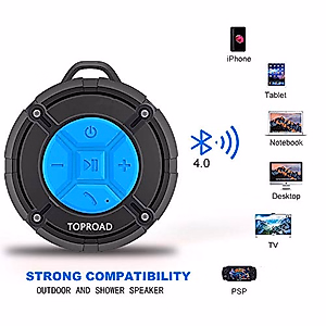 TOPROAD Portable Shower Speaker, IPX7 Waterproof Wireless Outdoor Speaker with HD Sound, 2 Suction Cups, Built-in Mic, Hands-Free Speakerphone for Bathroom, Pool, Beach, Hiking, Bicycle