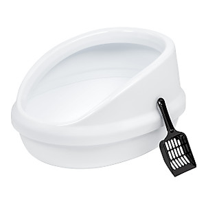 IRIS USA Large Cat Litter Box with Scoop, Open Top High Sided Kitty Litter Pan with Scatter Shield, White