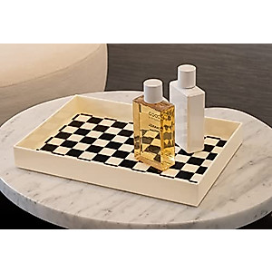 Benziert Set of 2 Acrylic Trays White Jewelry Trays Perfume Trays for Dresser Tray Black Bathroom Tray Vanity Tray for Bathroom countertop Makeup Tray Perfume Organizer Tray Checkered Decorative Tray