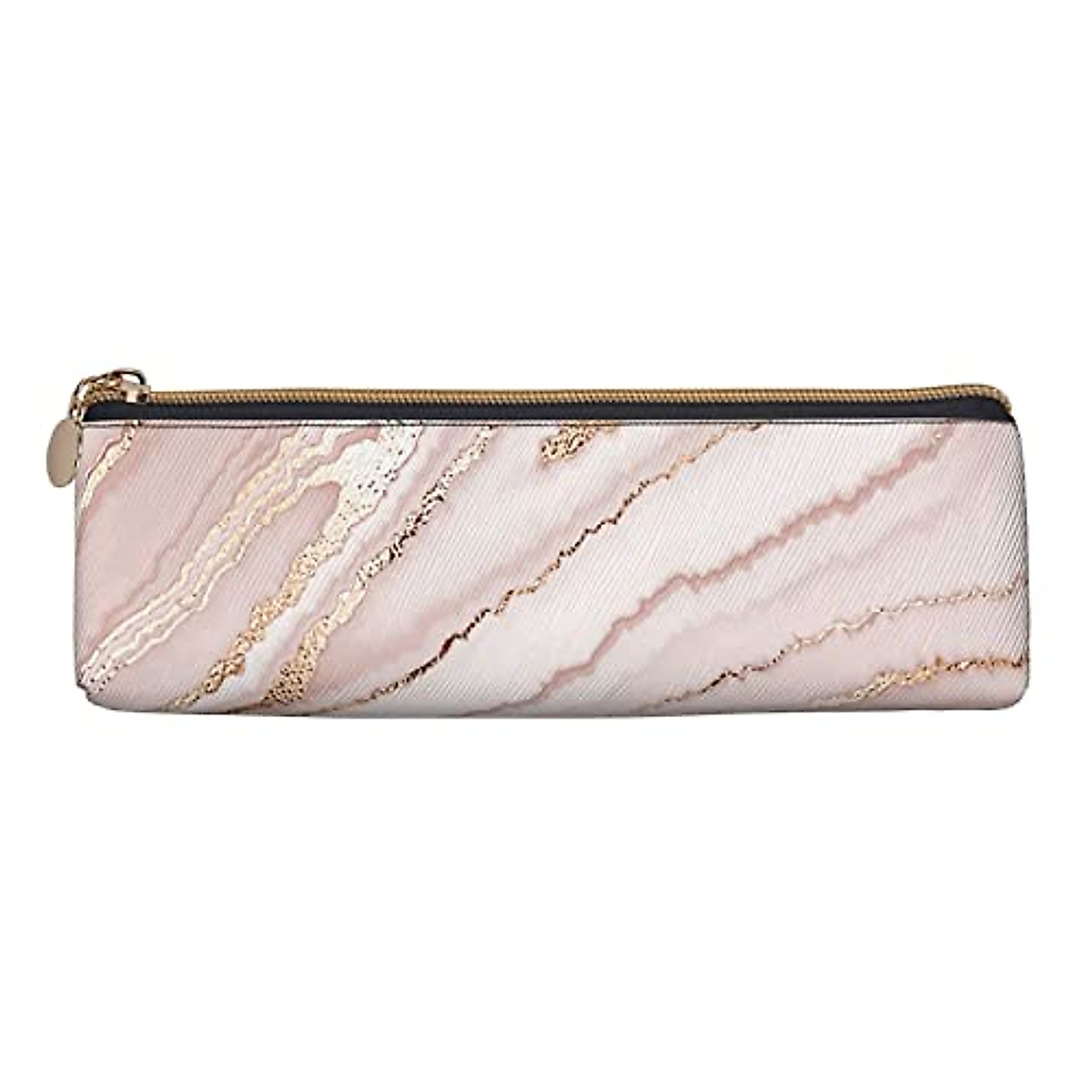 Pink Rose Gold Marble Pencil Case Women Pen Pouch Simple Carrying Box for Adult With Smooth Zipper Durable Lightweight for Office Organizer Storage Bag
