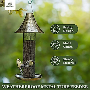 Kingsyard Metal Finch Bird Feeders for Outside, Hanging Tube Mesh Feeder for Nyjer/Thistle, 3 lbs Seed Capacity, Weatherproof, Great for Attracting Wild Bird, Brushed Bronze