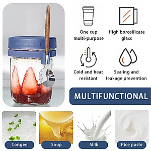 Overnight Oats Jars with Lid and Spoon 380ml Overnight Oats Jars Reusable Yogurt Holder and Cereal Mason Jars with Meter for Salads Milk Cereal Fruit etc (1) (A)