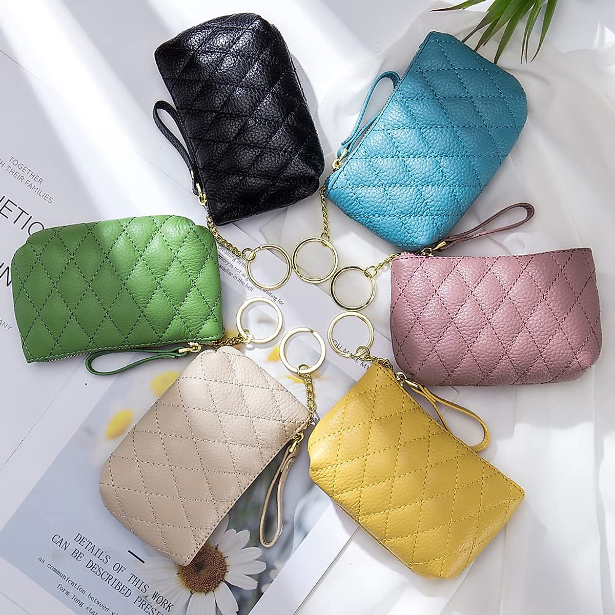 Simple Women Wallet Coin Purse Soft Genuine Leather Zipper Multi-Functional Practical Bag Female Card Holder Clutch Key Case, Yellow, Small, Modern