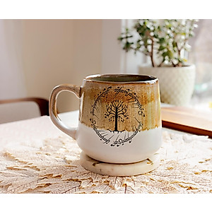 Silver Buffalo The Lord Of The Rings Gondor Elven Text Tapered Pottery Mug | Large Coffee Cup For Tea, Espresso, Cocoa | Holds 18 Ounces